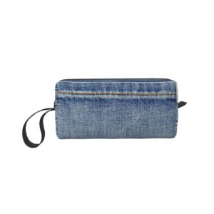 qkwlo blue country empty back pocket of jeans denim coin pouch pen holder clutch wristlet wallets purse portable storage case cosmetic bags zipper