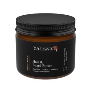 bahawat hair & beard butter for men leave-in conditioner - tobacco & oud - strengthen & soften while relieving itch – made in usa -organic natural ingredients | the best beard butter - 2 oz.