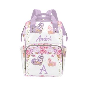 xozoty purple flower butterfly diaper bags backpack personalized baby bag nursing nappy bag travel tote bag gifts