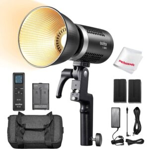 godox ml60bi bi-color 60w led video light, 2800k-6500k color temperature, cri 96+ tlci 97+, 10100lux@1m with reflector, 7 fx effects, slient mode, multiple control methods,w/cleaning cloth