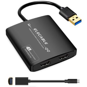 usb 3.0 to dual hdmi adapter - 4k+4k 60hz ultra hd - built-in displaylink dl6950 chip - extend screen to multiple monitor tv compatible with windows,mac os,android,chrome os,ubuntu(hdmi+hdmi)