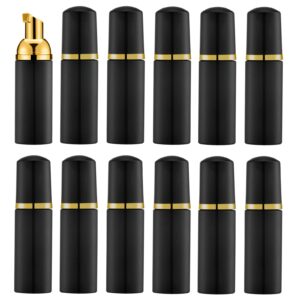 iron bill 2 oz empty foam pump bottle (12pcs) travel foaming soap dispenser for hand soap, lash shampoo cleanser(black&gold pump&black cap)