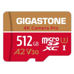 gigastone 512gb micro sd card, 4k video recording, gopro, action camera, sports camera, nintendo switch, r/w up to 100/60 mb/s, uhs-i a2 v30 class 10