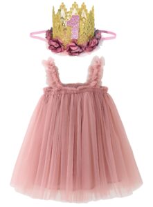 bgfks tutu dress for baby girl 1st birthday photography outfit sets, dress for toddler girls with lace rose flower crown.(dusty rose)