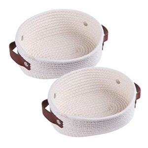 small basket for organizing small cotton rope woven storage bins dog toy bin mini rope basket small organizer bins little basket with handle for kids baby cloth christmas gift empty, xs white 2 pack