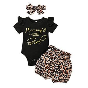 suranne newborn baby girl clothes leopard outfits short sleeve letter romper + short pants + headband 3pcs 0-3 months