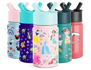 simple modern disney princesses toddler water bottle with straw lid | reusable insulated stainless steel kids cup | summit collection | 10oz, princess rainbows