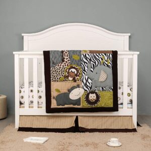 brandream jungle crib bedding sets for boys elephant animal zoo nursery baby bedding set zebra giraffe monkey hippo owl bear 3d pattern | 3-piece nursery set | baby comforter, crib sheet, crib skirt