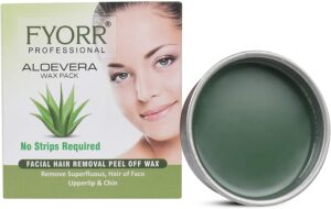 fyorr 80gram aloe vera katori peel-off wax for upper lip, facial hair, eyebrow free waxing wooden spatula