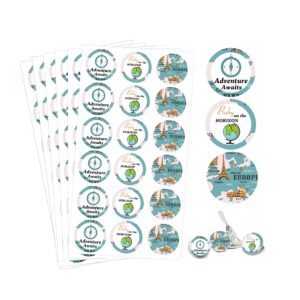 smarsticker 0.75 inch adventure awaits baby shower kiss favors sticker labels gender neutral party circle chocolate drop for baby favors,envelope seals,goodie bags, boxes 300pcs, blue