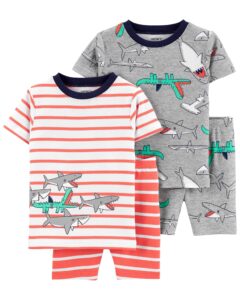 carter's 4-piece toddler and baby boy's snug fit cotton pajamas (shark and croc, 4t)