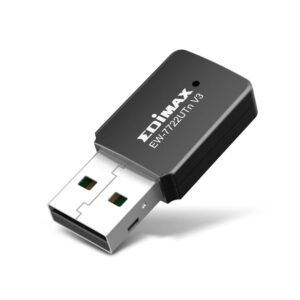 edimax wi-fi 4 802.11n mini usb adapter -newest version- wireless n300 dongle, 300mbps throughput, auto-power adjustment for energy saving, win 11 plug-n-play, mac os, linux, ew-7722utn v3