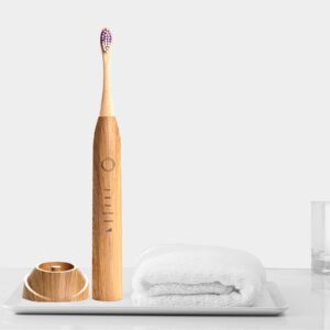 circle elephant biodegradable electric natural bamboo sonic toothbrushes have rechargeable&replaceable bamboo toothbrush heads, threaded bpa-free soft bristles in color. perfect trendy giftset.