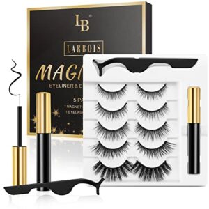 larbois magnetic eyelashes 5 pairs, magnetic eyelashes with eyeliner kit easy to wear, comfortable ＆ reusable false lashes from natural to gorgeous styles no glue needed