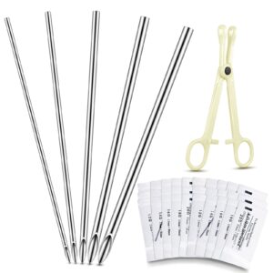 honoson 100 pcs ear nose body piercing needles mix size 12g 14g 16g 18g 20g stainless steel piercing jewelry kit and 1 pcs slotted locking pennington forceps for kit supplies