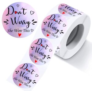 smarsticker 1.5 inch don’t worry she won this sticker thank you customer appreciation sticker for handmade,mail shop,small business,envelop packaging 500pcs per roll, multicolor