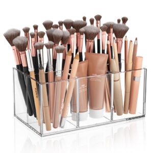 hiimiei clear makeup brush holder organizer acrylic 6-slots cosmetic brushes storage organizer for vanity countertop