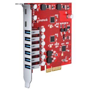 inateck pcie to usb 3.2 gen 2 extension card with 16 gbps bandwidth, 6 usb type-a and 2 usb type-c ports, redcomets u22