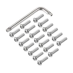 uxcell m6x20mm torx security machine screw, 20pcs pan head screws inside column, with t30 l-type wrench, 304 stainless steel fasteners bolts