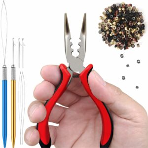 konovo microlinks hair extensions kit, professional tools with hair extension pliers, bead threader, micro links silicone rings bead 400pcs