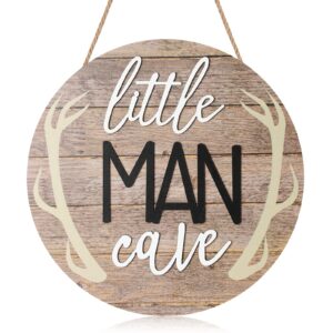 blulu little man cave sign 12 x 12 inch little man cave decoration for nursery wooden wall room wall decor rustic round wood sign decor