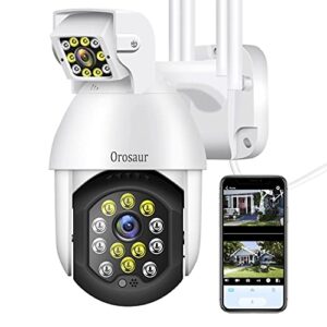 orosaur wireless security camera outdoor, 1080p wifi 3mp ip cameras with 2.4g pan tilt waterproof ip66 cloud storage color night vision motion detection 2 way audio security for home