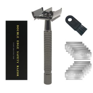 double edge safety razor kit with blades, butterfly safety razor for men women, metal single one blade razor fits all double edge blade, safe quick to change blade, eco friendly de razor