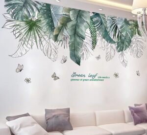 sengter tropical leaves wall decals removable jungle green palms tree plant wall stickers for living room kids room bedroom playroom decor