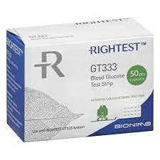 bionime rightest gt333 blood glucose test strips for use with rightest gt333 meter - blood sugar monitoring for diabetics, box of 50