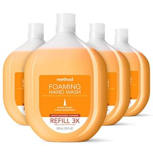 method foaming hand soap refill, orange ginger, recyclable bottle, biodegradable formula, 28 fl oz (pack of 4)