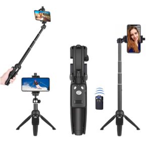 tripod monopod selfie stick, long extendable with wireless remote shutter control phone clip holder，compatible with all cellphones