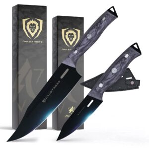 dalstrong delta wolf series chef knife 8" bundled with delta wolf series paring knife 4" with pu leather sheath - black titanium nitride coating - g10 camo handle