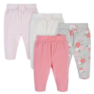 gerber baby girls' 4-pack microfleece pants, floral, 18 months