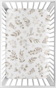 sweet jojo designs boho botanical leaf boy girl fitted mini crib sheet baby nursery portable crib pack and play gender neutral ivory cream beige tan off white taupe woodland farmhouse floral bohemian