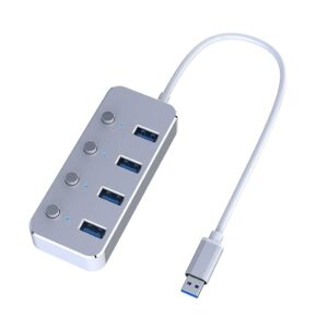 cujux aluminum alloy 4 port usb 3.0 hub sub-control switch hub 60/120cm cable upto 5gbps splitter (color : silver)