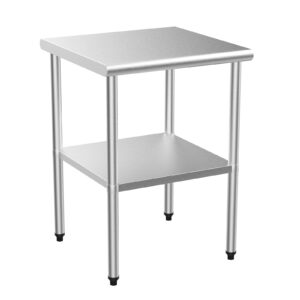 rovsun 24'' x 24'' stainless steel table for prep & work,commercial worktables & workstations, nsf heavy duty metal table with adjustable undershelf for kitchen restaurant,home,hotel,outdoor