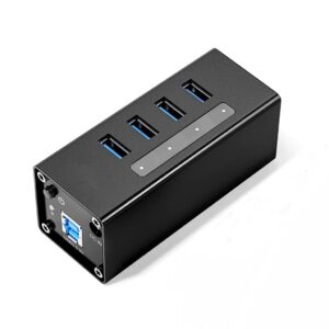 cujux aluminum 4 port usb3.0 splitter usb hub support bc1.2 charging with 12v2a power adapter for laptop pc accessories (color : black)