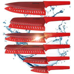 zusisuy red professional kitchen knife chef set, kitchen knife set stainless steel, kitchen knife set dishwasher safe with sheathes