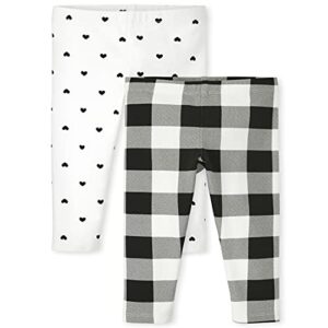 the children's place,buffalo plaid and heart print knit leggings 2-pack,simplywht,5 years