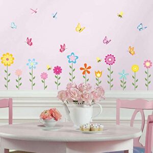 ikeyu garden flower wall decals colorful flower wall stickers spring garden wall stickers flower butterfly wall stickers for bedroom girls room kids nursery