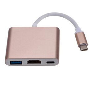 cujux 3 in 1 usb c hub pd usb 3.0 multiport adapter usb 3.1 type c male to hdmi-compatible adapter (color : gold)