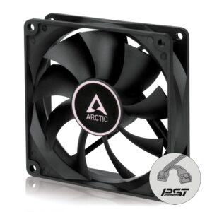 arctic f9 pwm pst co - 92 mm case fan with pwm sharing technology (pst), dual ball bearing for continuous operation, very quiet motor, computer, fan speed: 150-1800 rpm - black