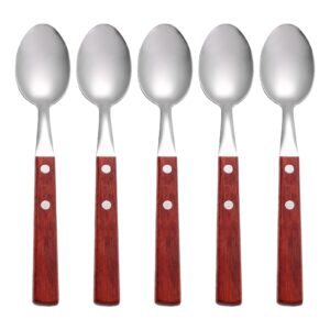 hemoton 5pcs stainless steel coffee spoons wood handle tea spoons dessert ice cream cake tasting spoon dinner spoon for home kitchen restaurant