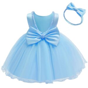 wzsygdtc infant girls bowknot dresses little baby girl toddler backless ball gown dress(light blue,90)