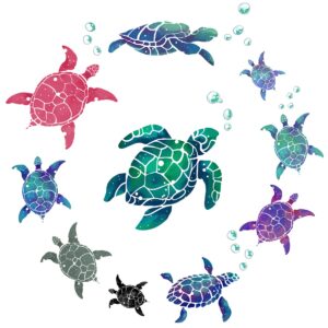 mlm colorful sea turtle wall decals, 10 pieces waterproof sticker, vinyl removable decorations for nursery, living room, bathroom, bedroom