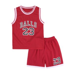 toddler kid basketball jersey outfit baby boy girl letters tank top + track shorts sets boy summer clothes (red, 18-24 months, 18_months)