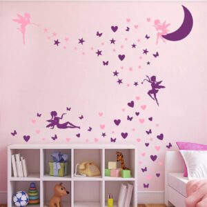 ikeyu fairy wall sticker girls fairy wall decals nursery fairies wall stickers butterfly pink purple star heart wall decals for girls bedroom kids room decor