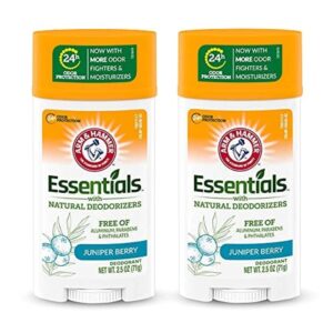 arm & hammer essentials deodorant- clean juniper berry- wide stick- made with natural deodorizers- free from aluminum, parabens & phthalates, 2.5 oz (pack of 2)