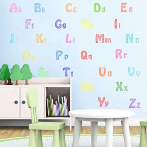 ikeyu, colorful letters wall decals large watercolor abc wall decals removable alphabet wall stickers for kids room toddlers bedroom classroom decor