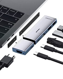 hagibis usb c hub modular magnetic usb type-c hub with 4k@60hz hdmi, separated dual usb-c adapter for macbook pro air m1/2020/2019/2018 ipad pro, gigabit ethernet, usb 3.0, 100w power delivery (rj45)